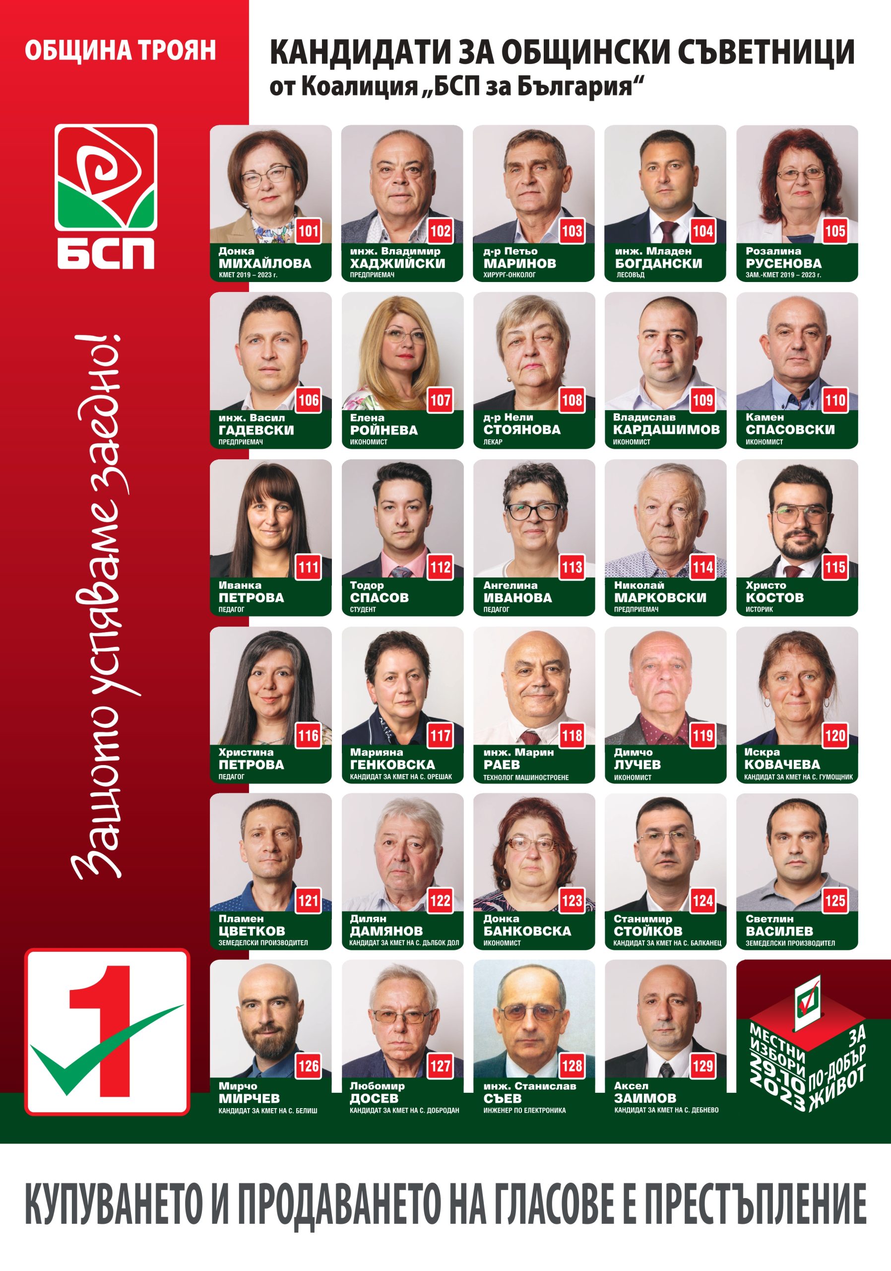 Кандидати за общински съветници преференции БСП Троян